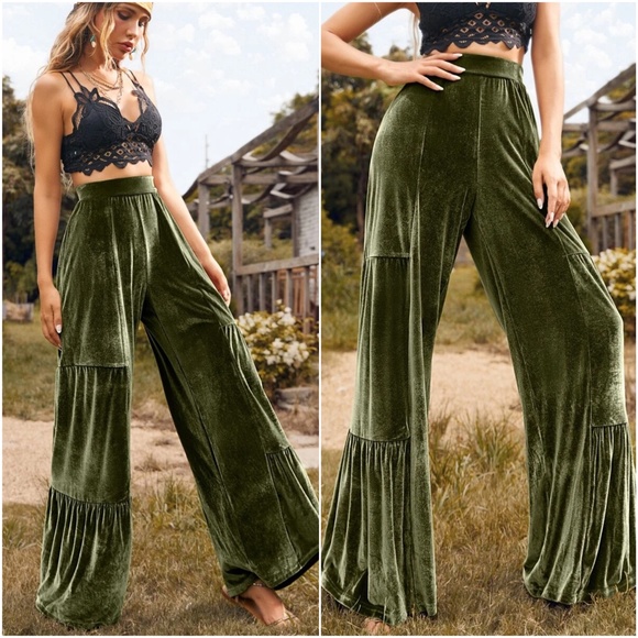 BellanBlue | Pants & Jumpsuits | Luxurious Velvet Bell Bottom Ruffle ...